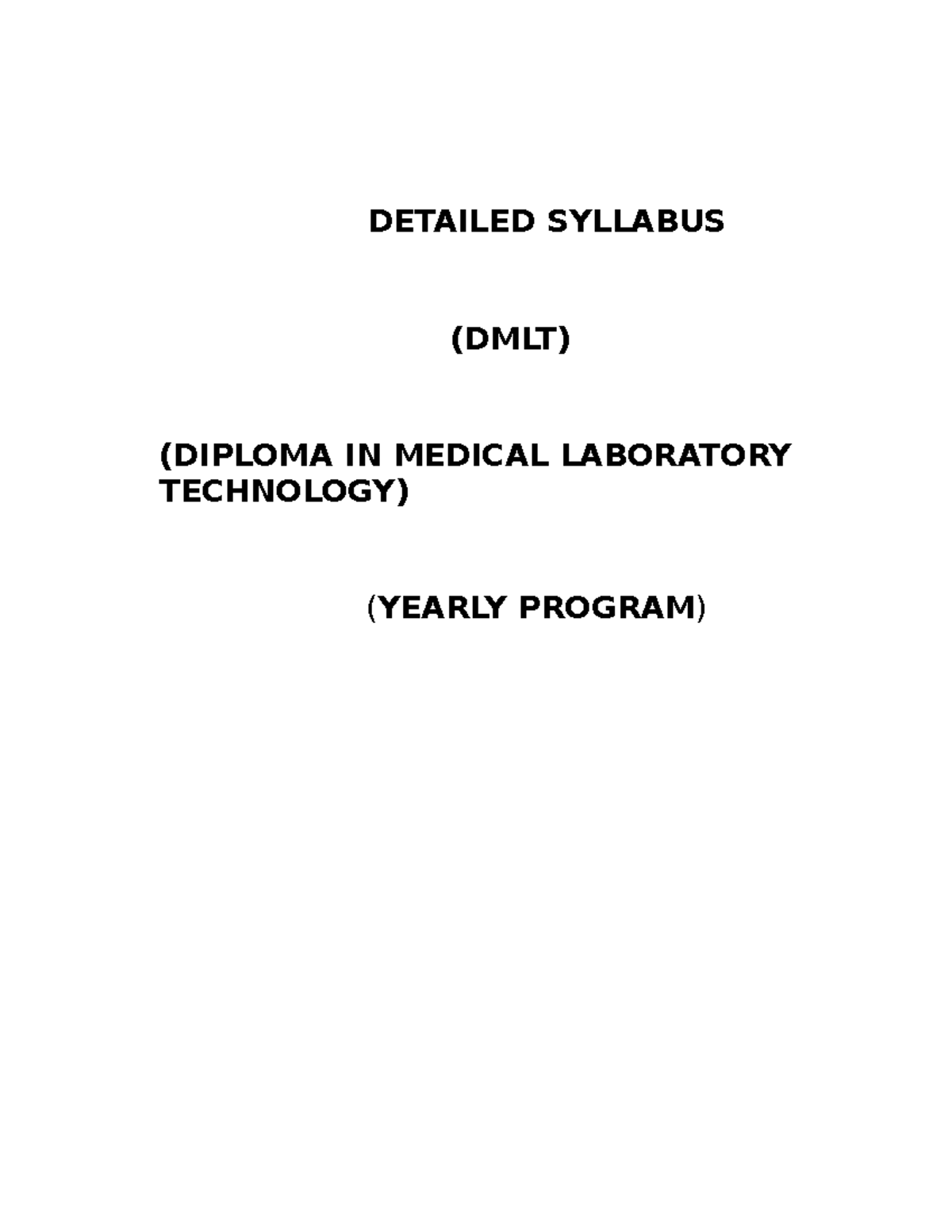 study material 1st year - DETAILED SYLLABUS (DMLT) (DIPLOMA IN MEDICAL ...