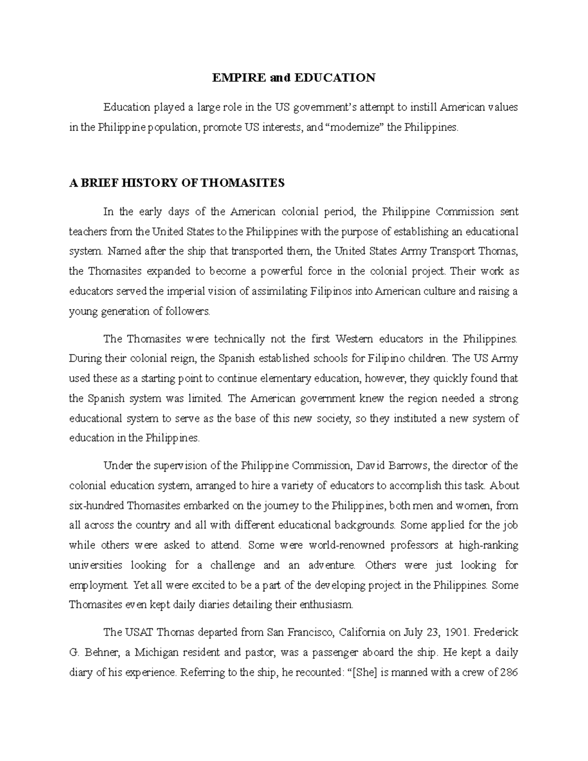 Philippines Empire and Education: The Thomasites' Role - Studocu