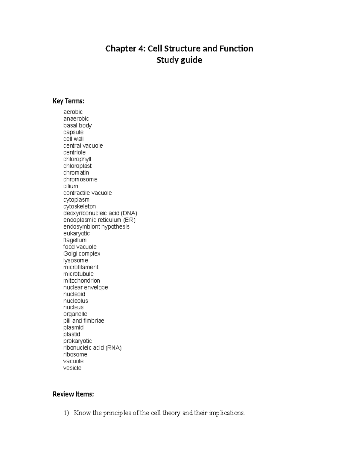 Chapter 4: Cell Structure & Function Study Guide - Studocu