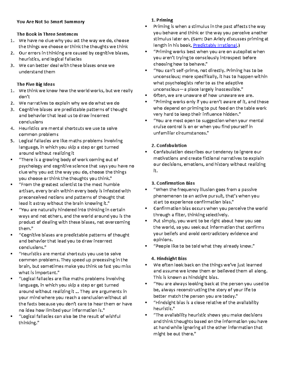 You Are Not So Smart Summary: Key Concepts & Insights - Studocu