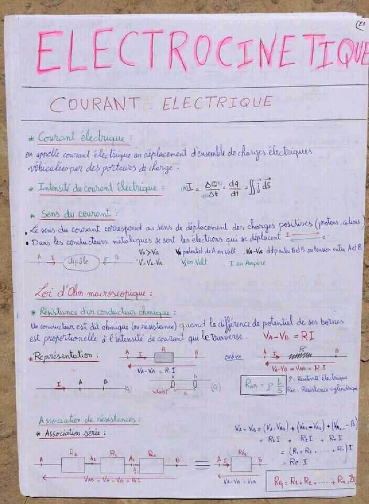 Résumé sur l'Électrocinetique et le Courant Électrique - Studocu