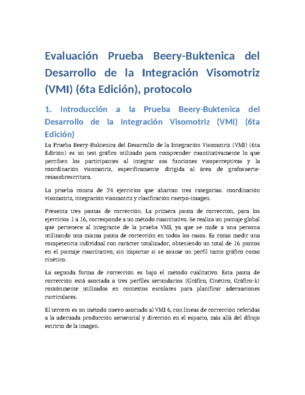 Evaluación Protocolo Beery-Buktenica para VMI (6ta Edición) - Studocu
