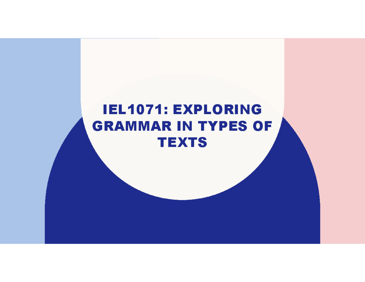 IEL1071: Exploring Grammar in Text Types - Lesson 1 Overview - Studocu