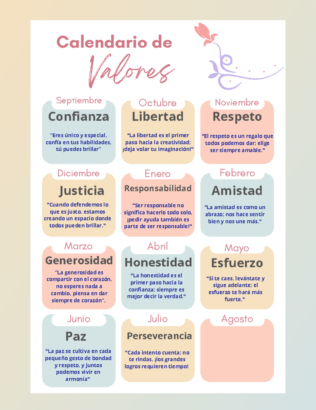 Calendario de Valores: Confianza, Libertad y Más (Sept-Oct-Nov) - Studocu