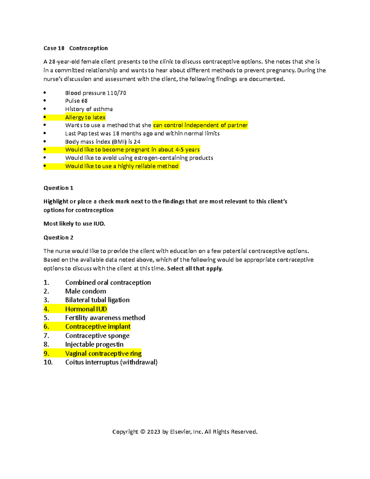 Contraception Case Study (Case 10) - Client Assessment & Options - Studocu