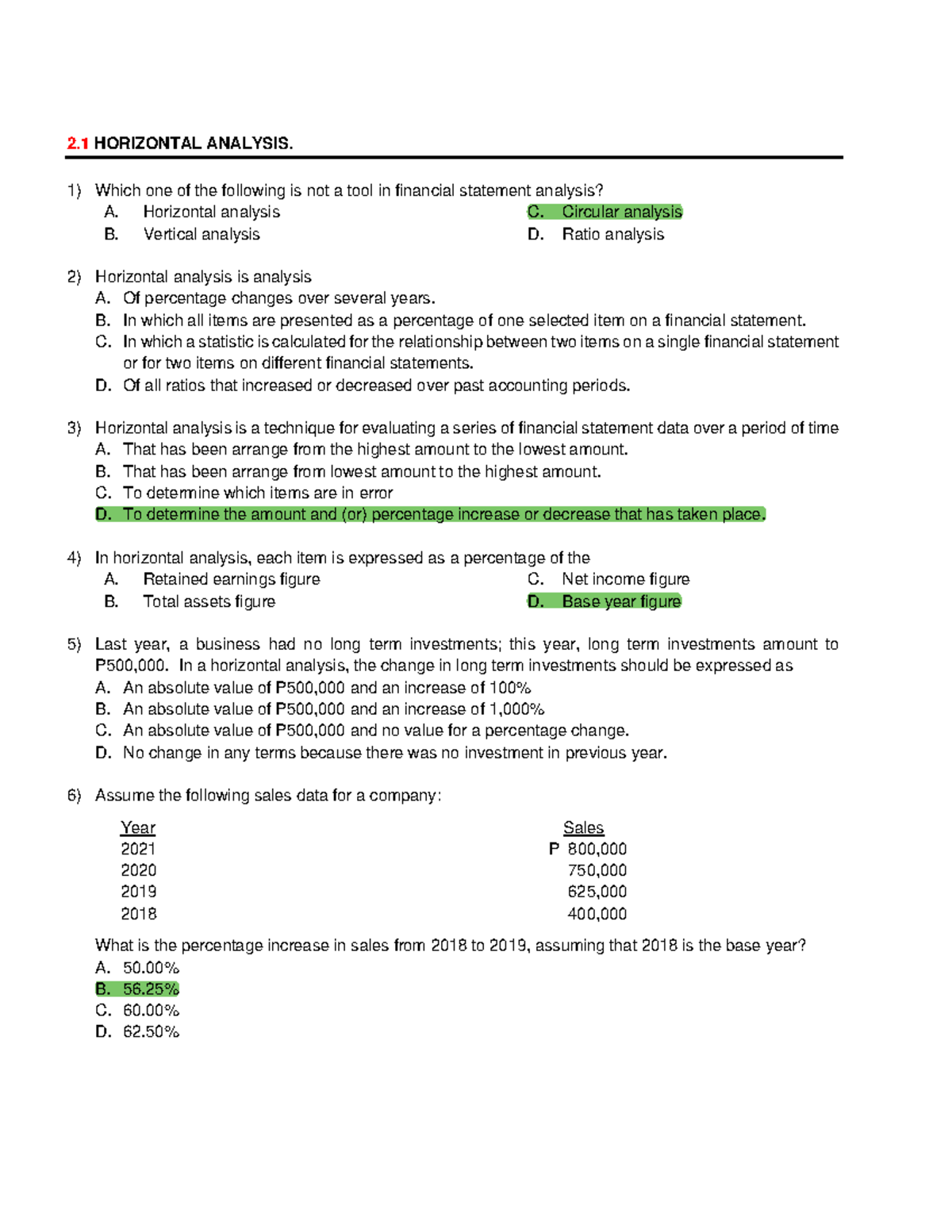 Financial Analysis Handout: Horizontal & Liquidity Ratios - Studocu