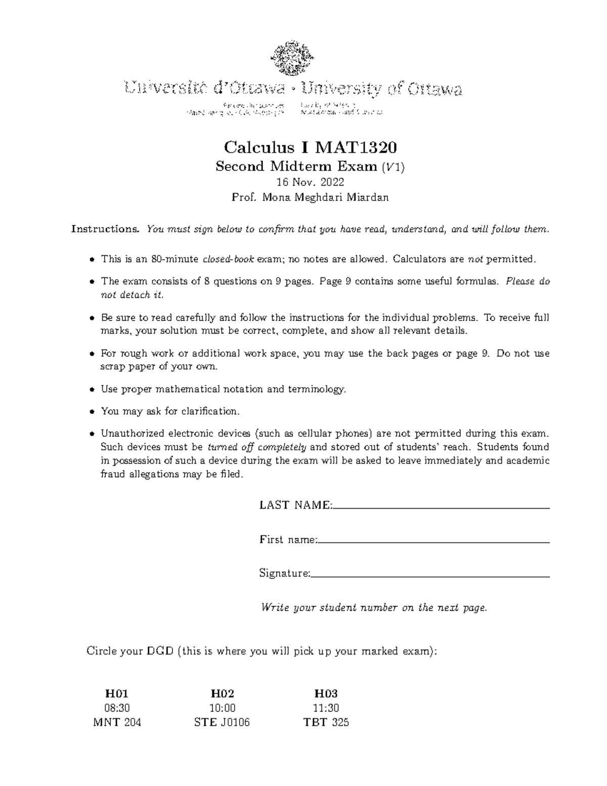 MAT1320 Calculus I Second Midterm Exam Solutions - Studocu