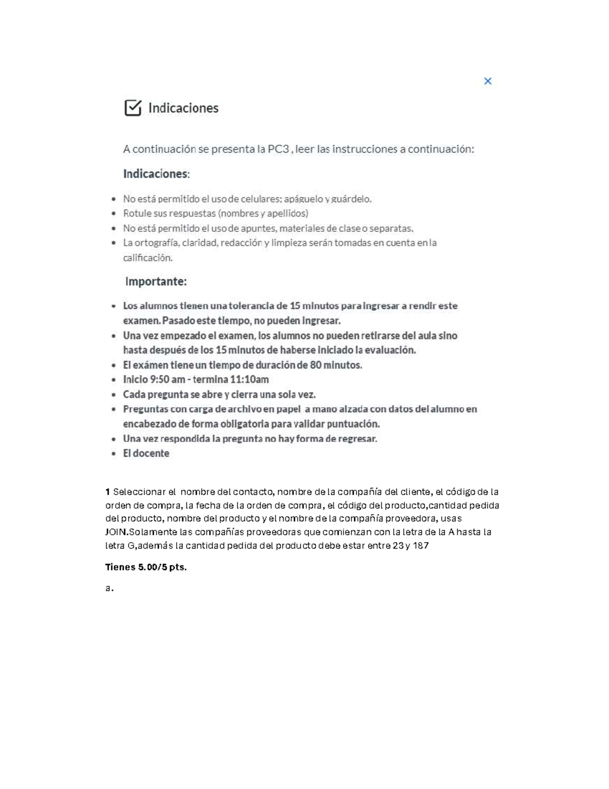 PC3 Base de Datos: Consultas SQL y Vistas - Agosto 2024 - Studocu
