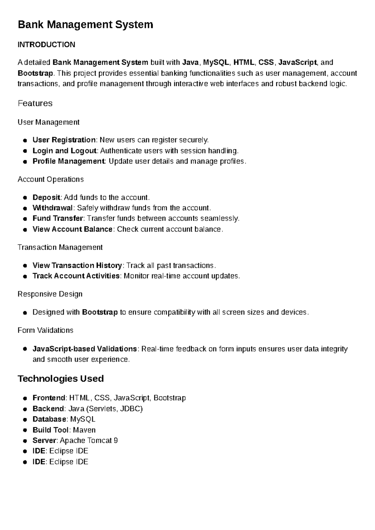 Bank Management System Documentation (Java & MySQL) - Studocu