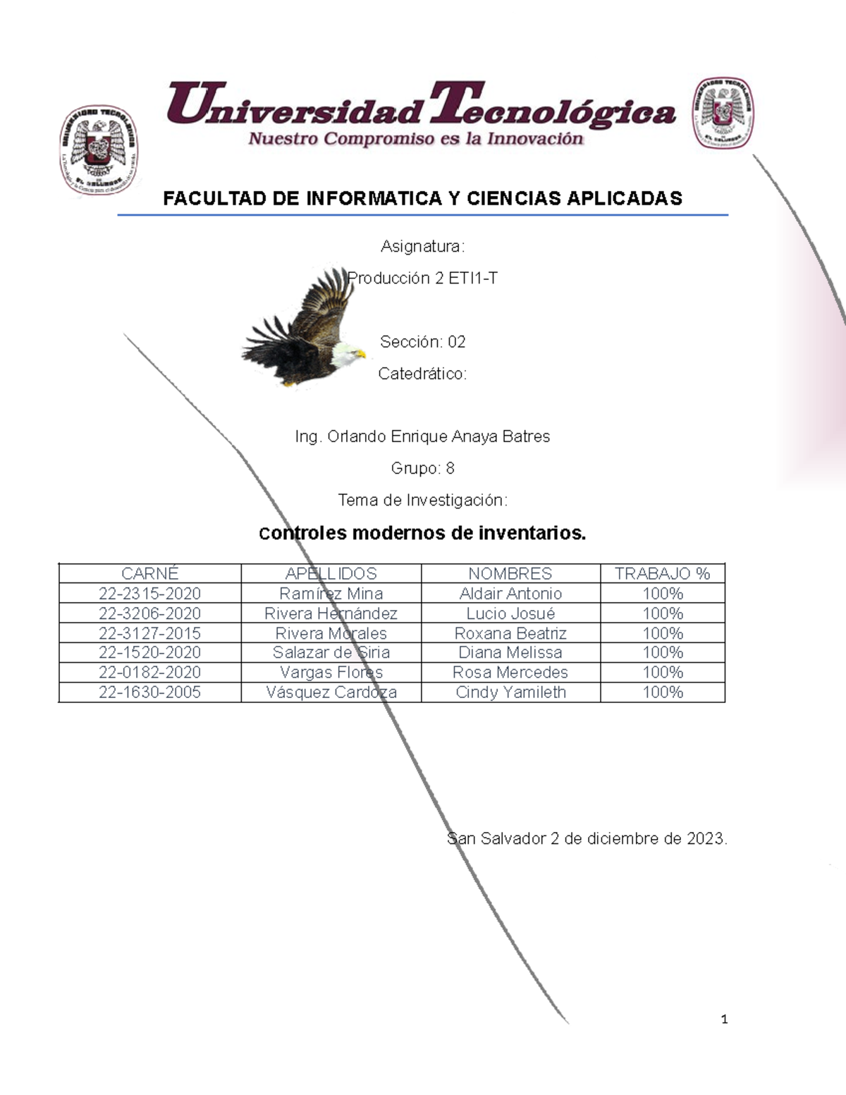 Controles Modernos de Inventarios en Producción 2 ETI1-T: Investigación ...