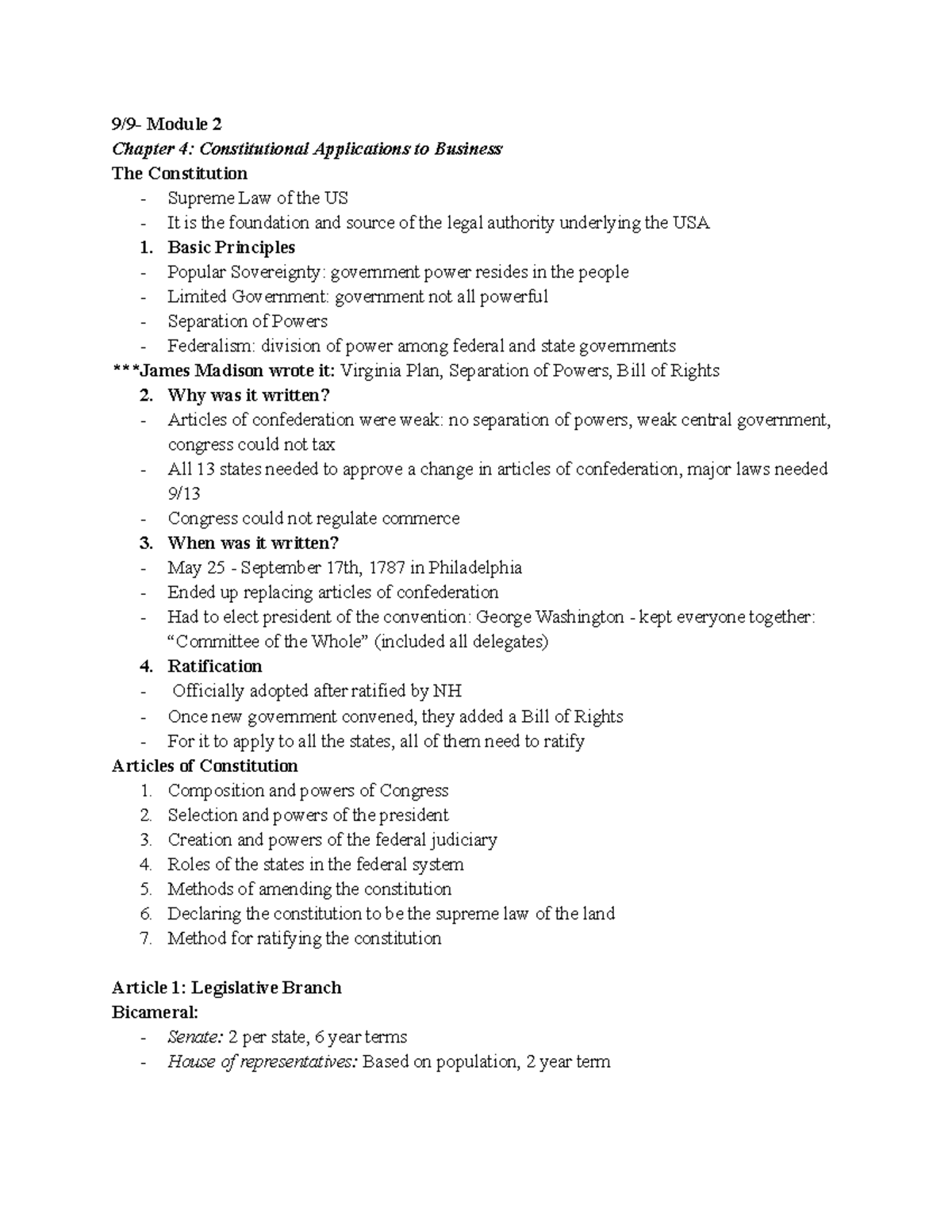 Constitutional Applications to Business: Module 2 Chapter 4 Notes - Studocu