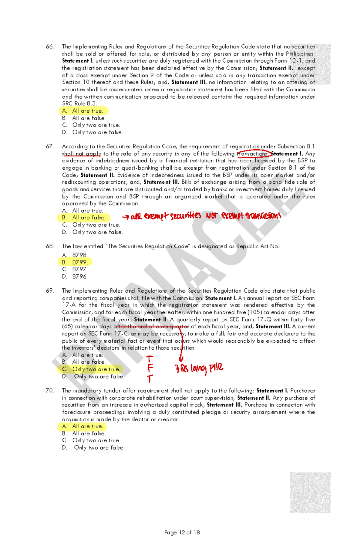 FAR - Pinnacle Oct 2024 1st Periodic Exam Answer Key - Studocu