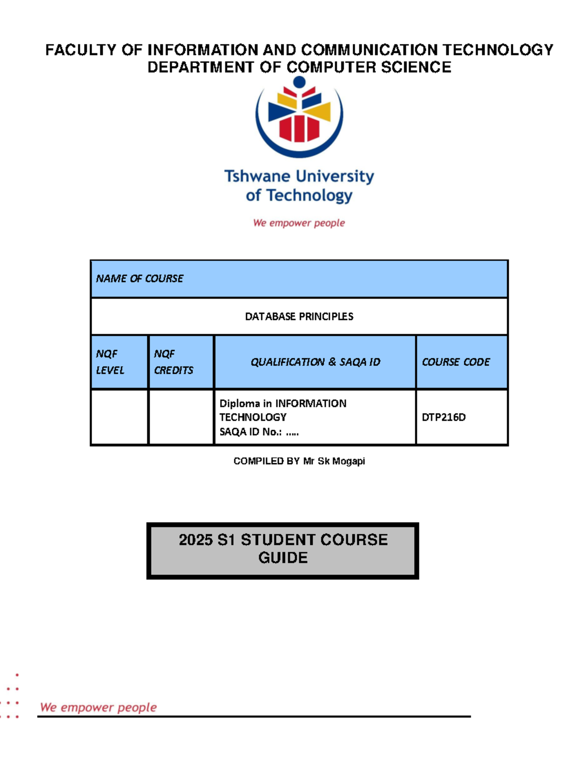 DTP216D - 2025 S1 Database Principles Final Study Guide - Studocu