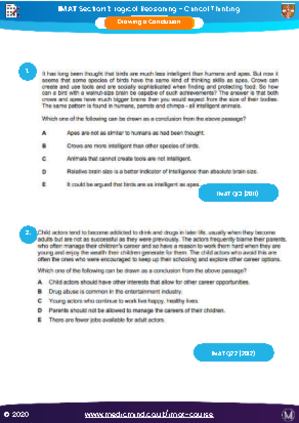 IMAT Section 1: Logical Reasoning & Conclusions II (Q&A) - Studocu