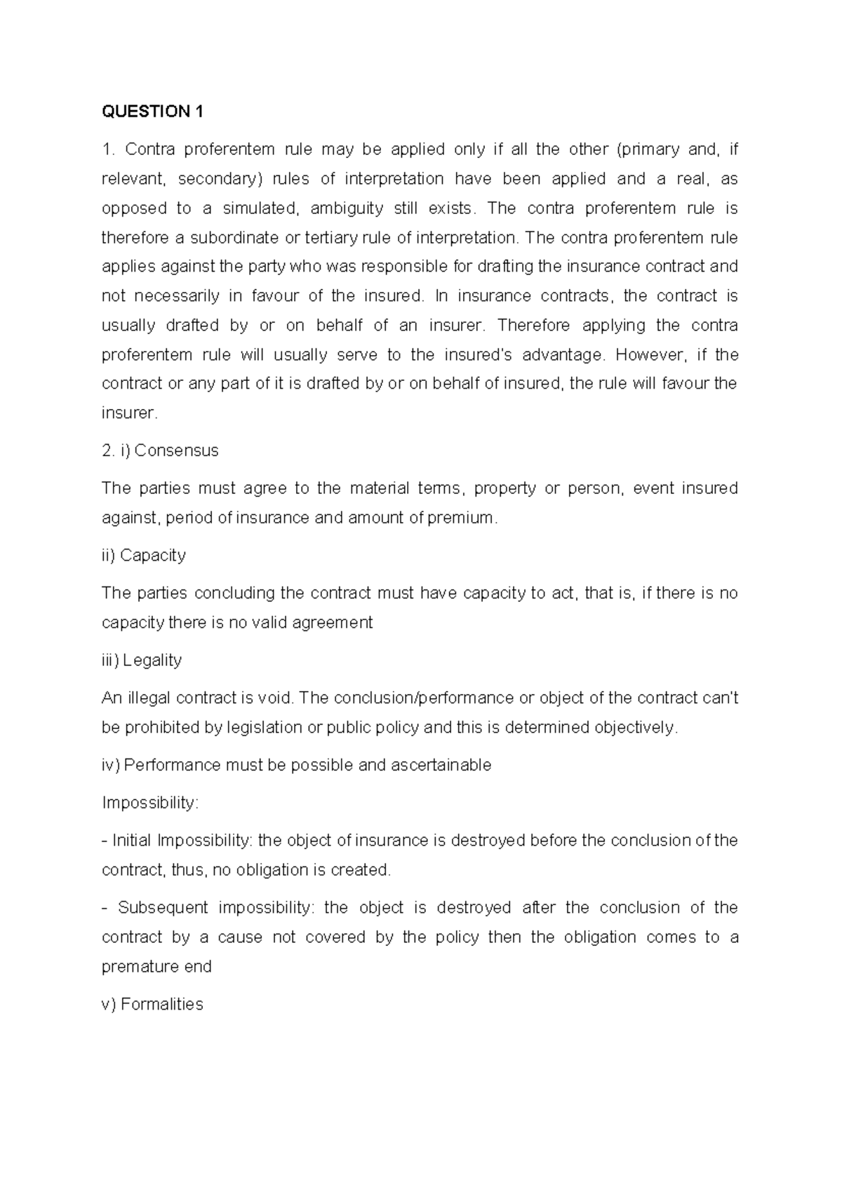 Insurance Law: Question 1 - Contra Proferentem Rule Explained - Studocu