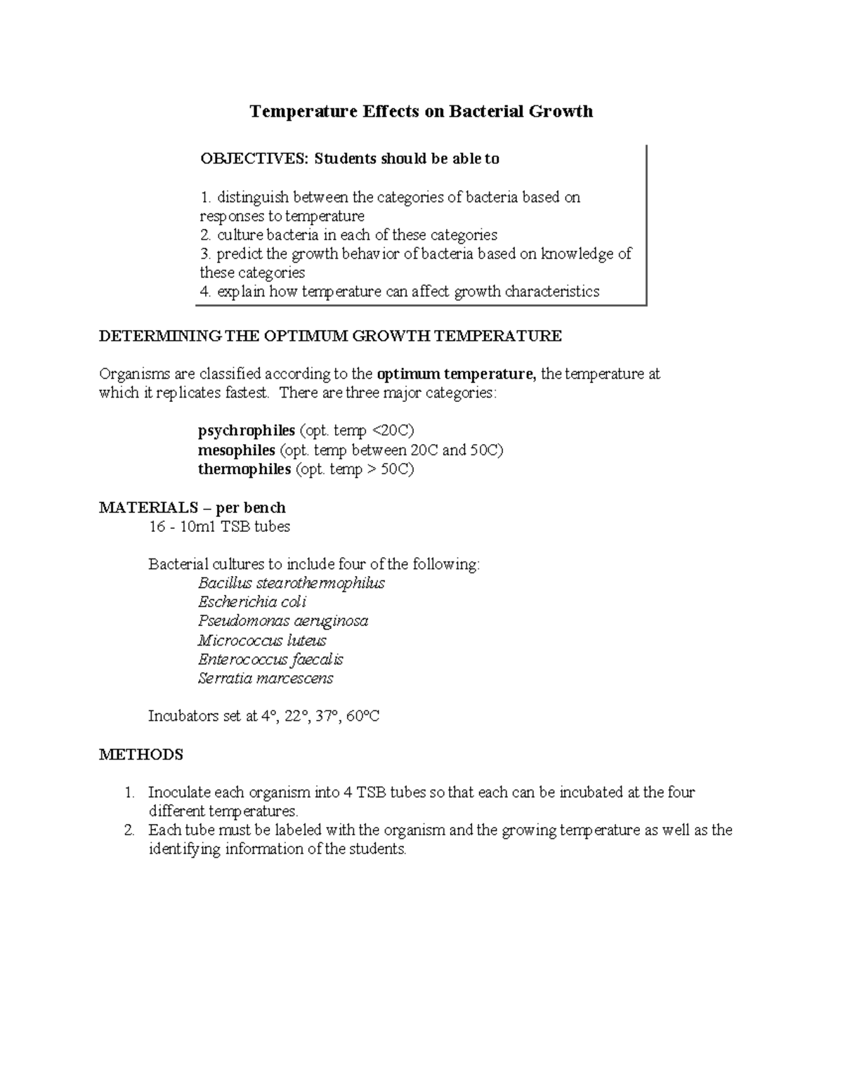 Temperature Effects on Bacterial Growth: Lab Report Summary - Studocu