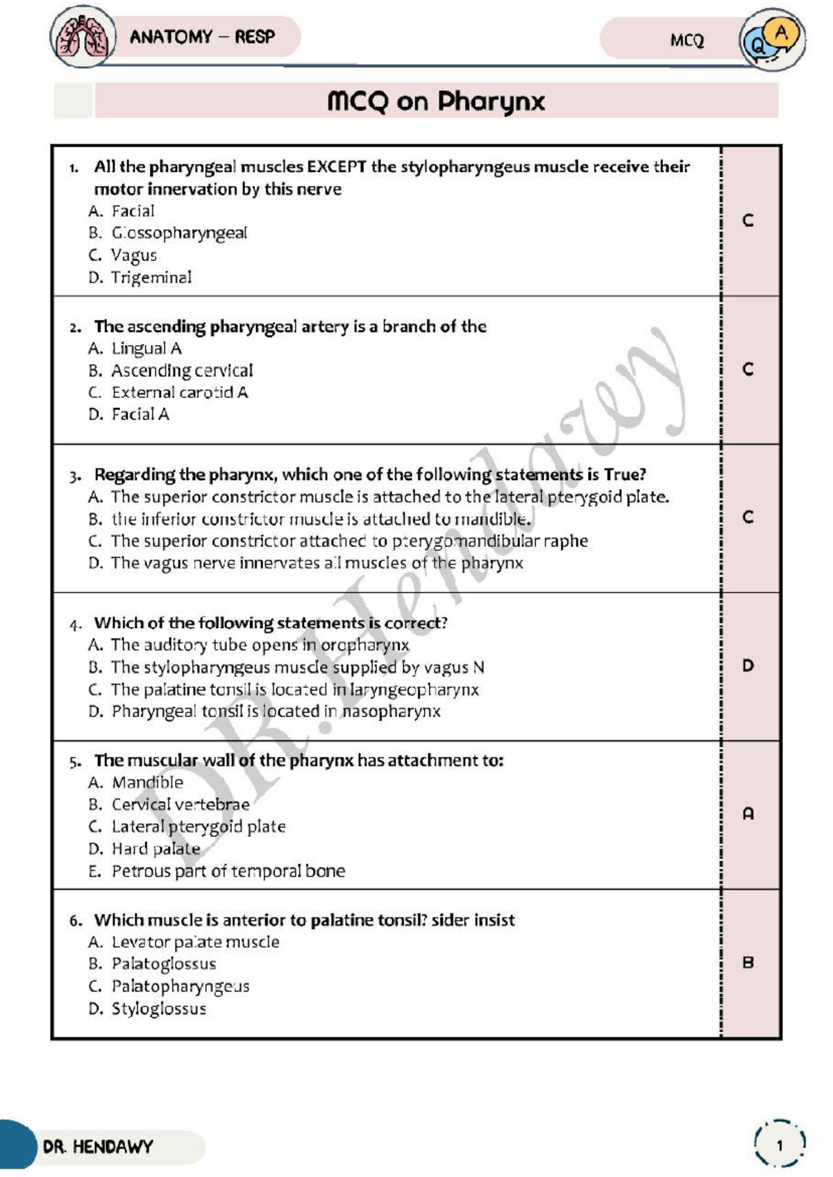 ANATOMY 101: MCQ Notes on Pharynx and Related Structures - Studocu
