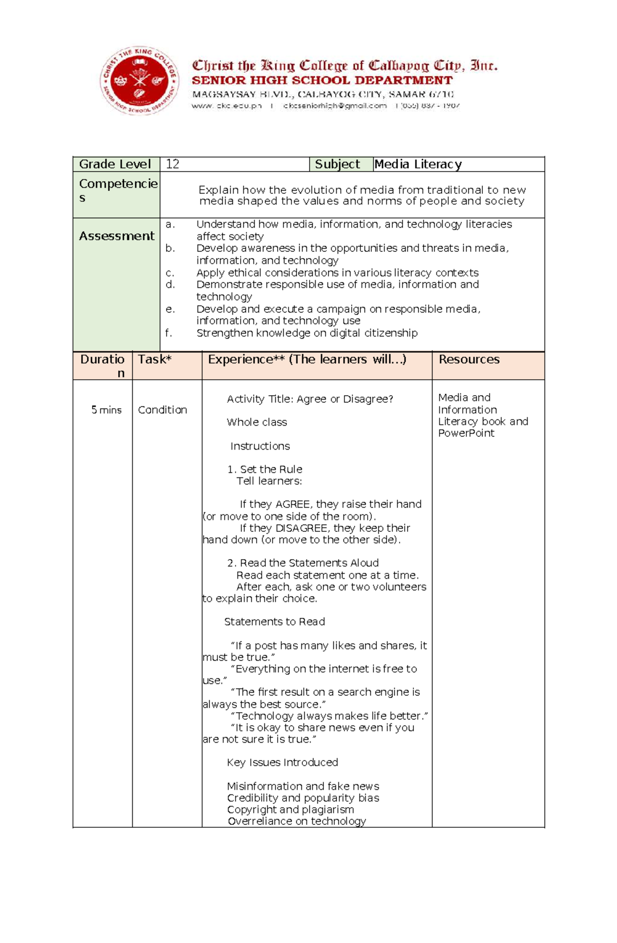 Grade 12 Media Literacy Assessment: Understanding Digital Citizenship ...