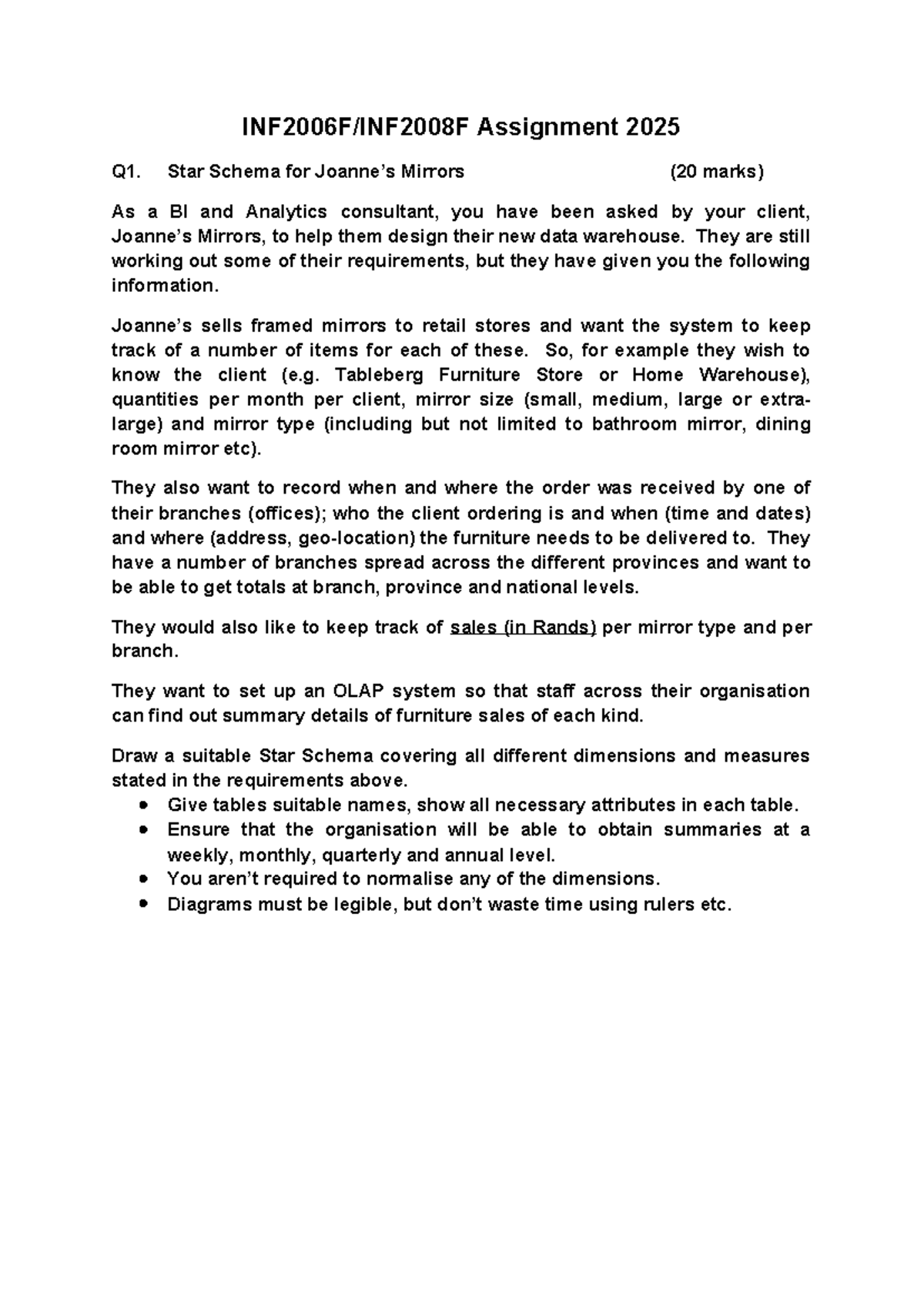 OLAP Assignment 2025: Star Schema Design for Mirrors - Studocu