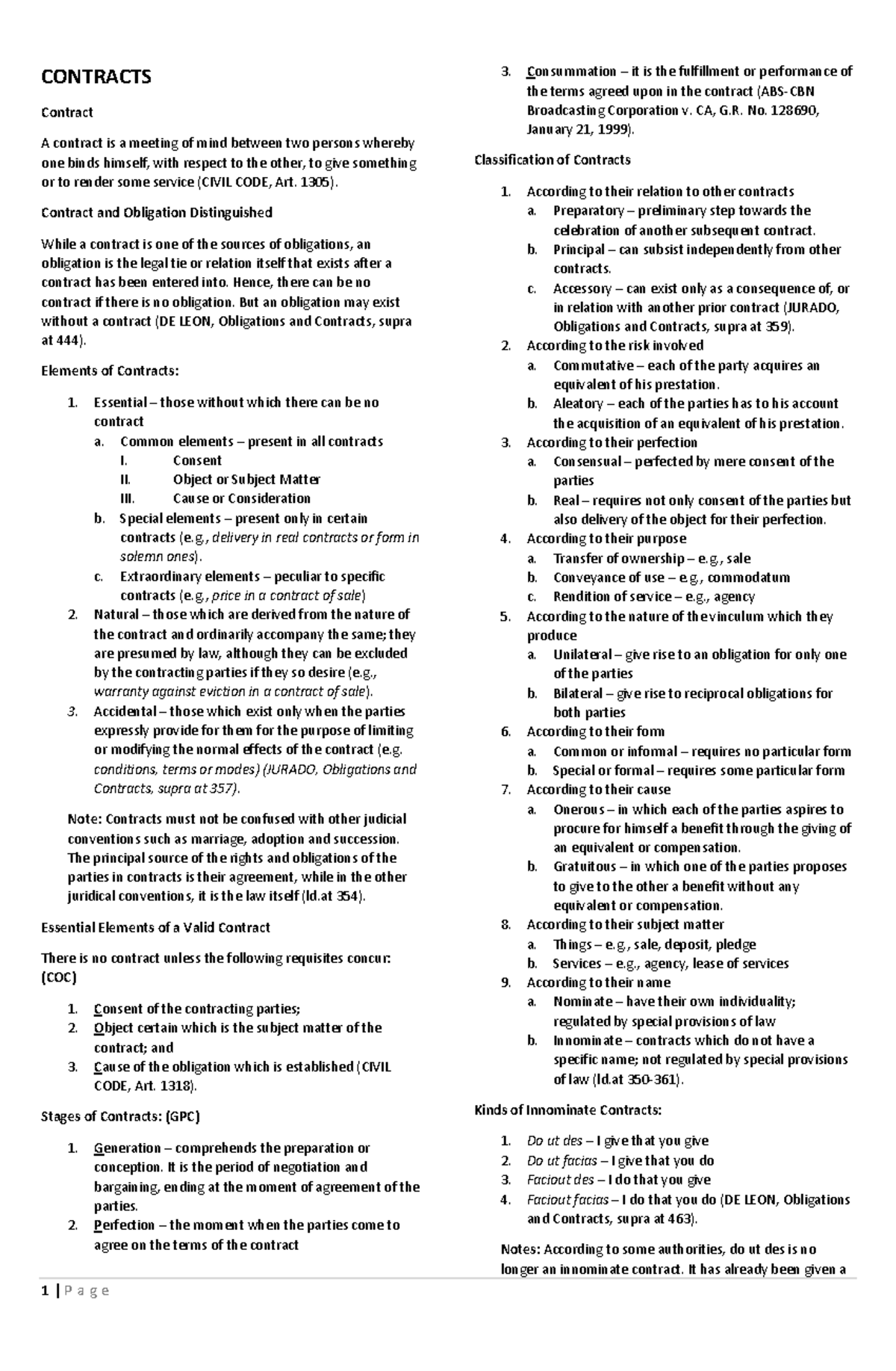 Module 7: Complete Guide to Contracts in Obligations and Contracts - Studocu