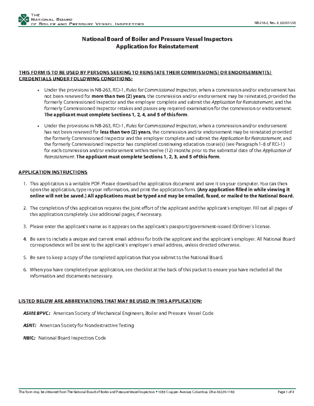 NB-216-2: Application for Reinstatement of Commission Credentials - Studocu