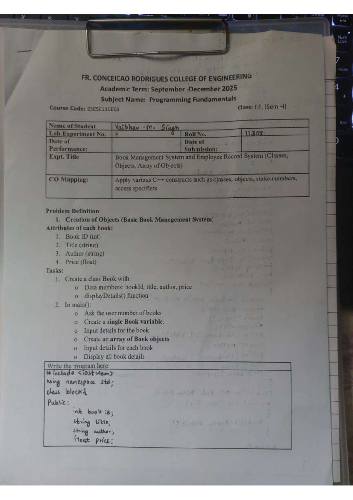 25ESC11CE03 Lab Experiment 8: Book & Employee Management System - Studocu