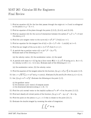 MAT 267: Calculus III Test 1 Review Notes - MAT 267: Calculus III For ...