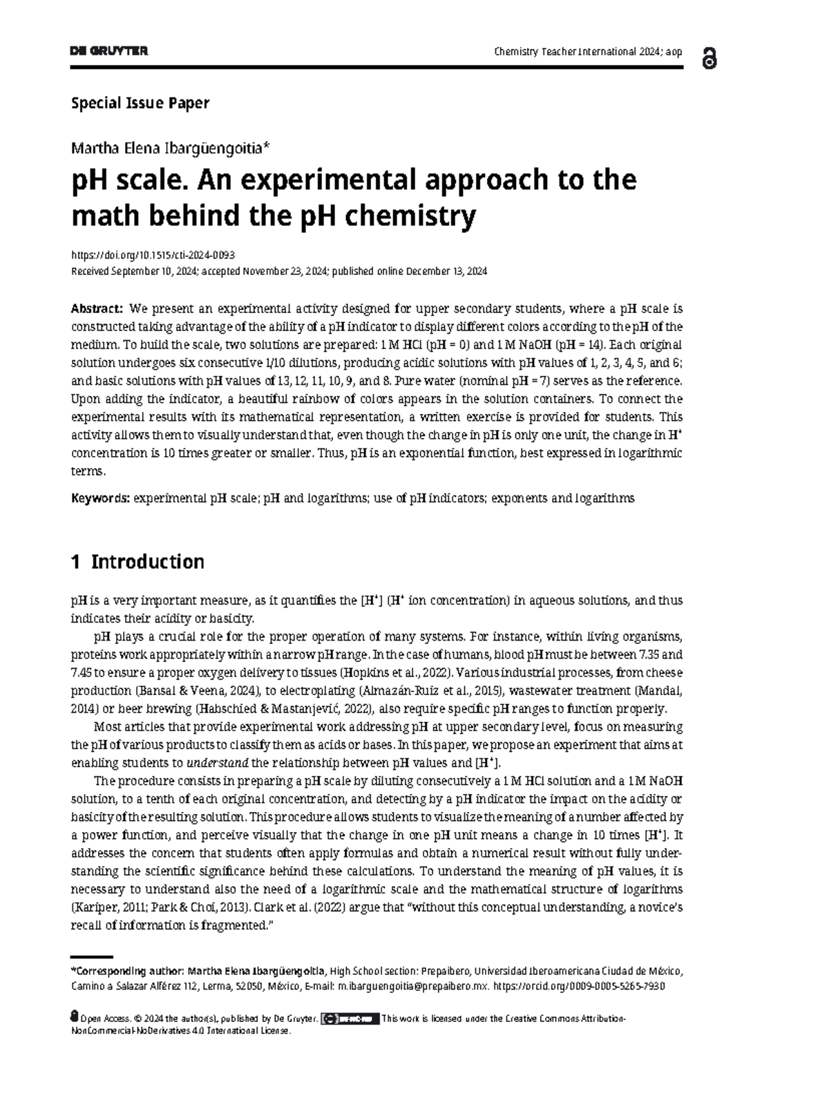 Chemistry 101: Experimental Approach to the pH Scale and Logarithms ...