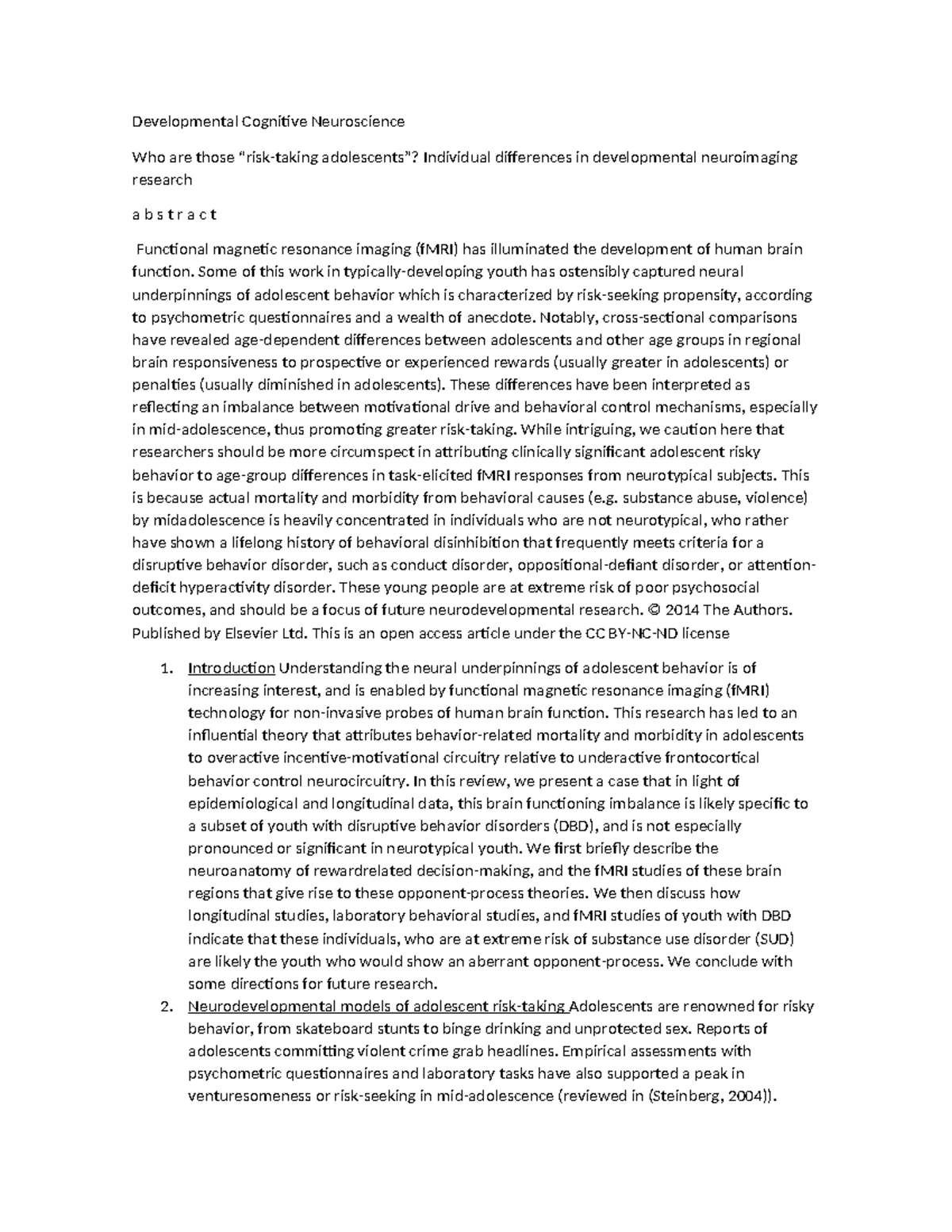 Developmental Cognitive Neuroscience: Individual Differences in ...