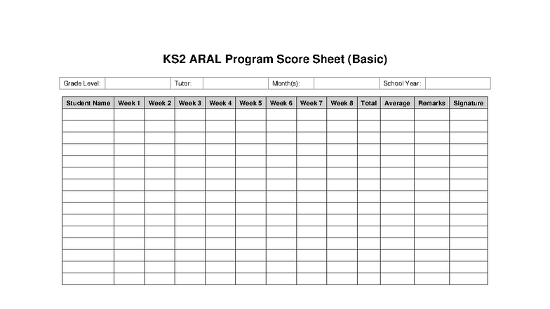 KS2 ARAL Score Sheet - Bachelor of Arts in English - KS2 ARAL Program ...