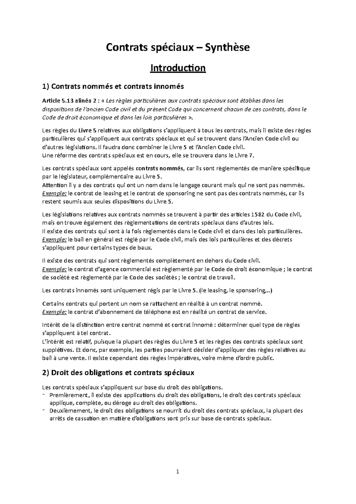Contrats spéciaux - Synthèse des règles et classifications (Droit ...