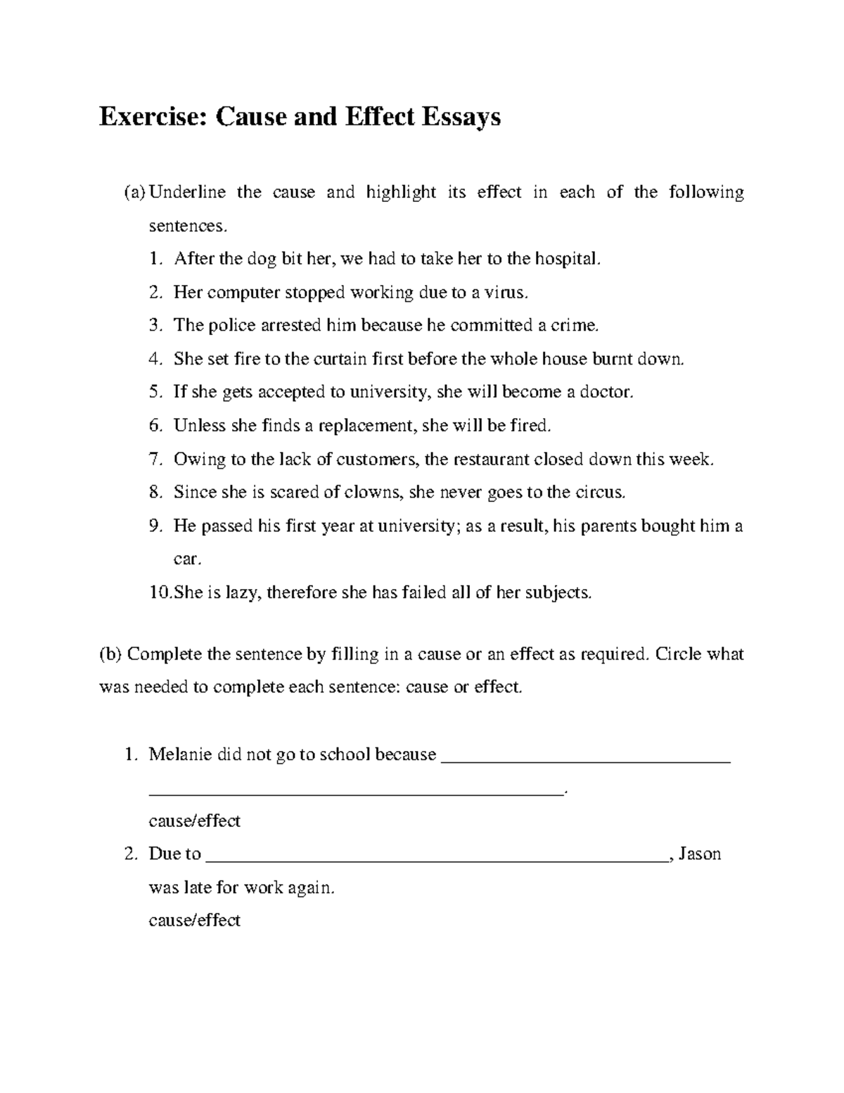 Cause and Effect Essay Exercises for Better Writing Skills - Studocu
