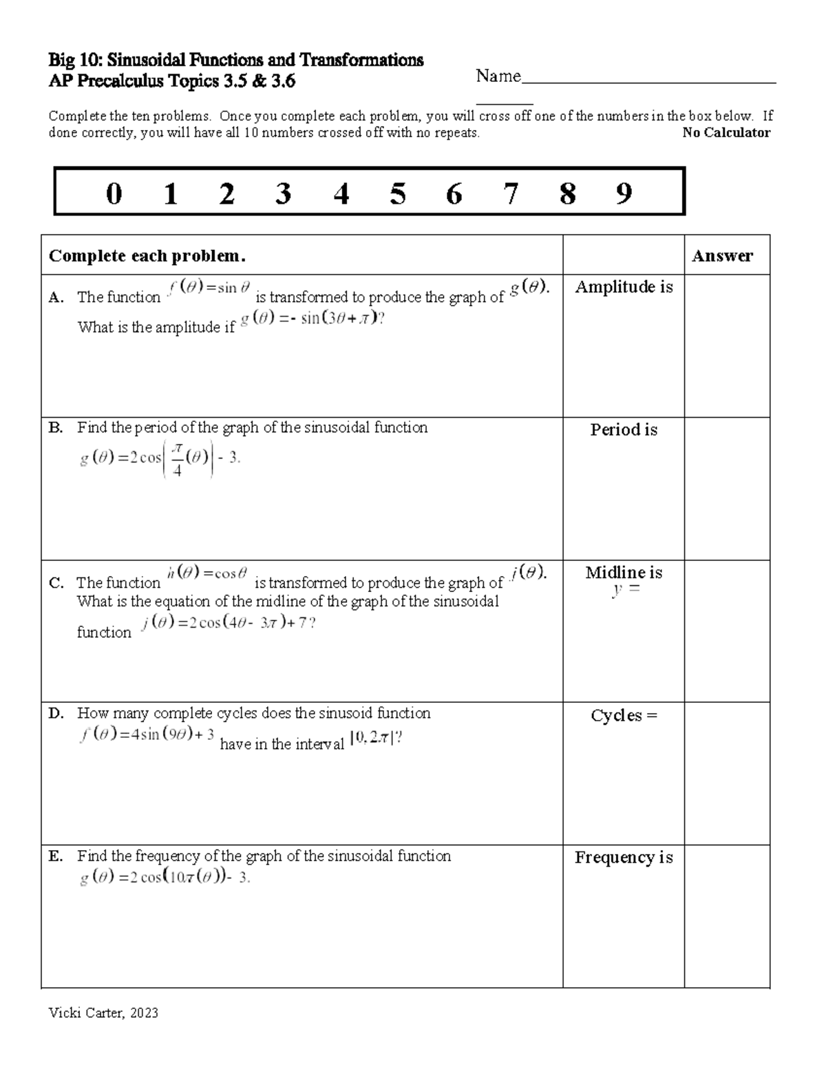 AP Precalculus Big 10: Sinusoidal Functions & Transformations - Studocu
