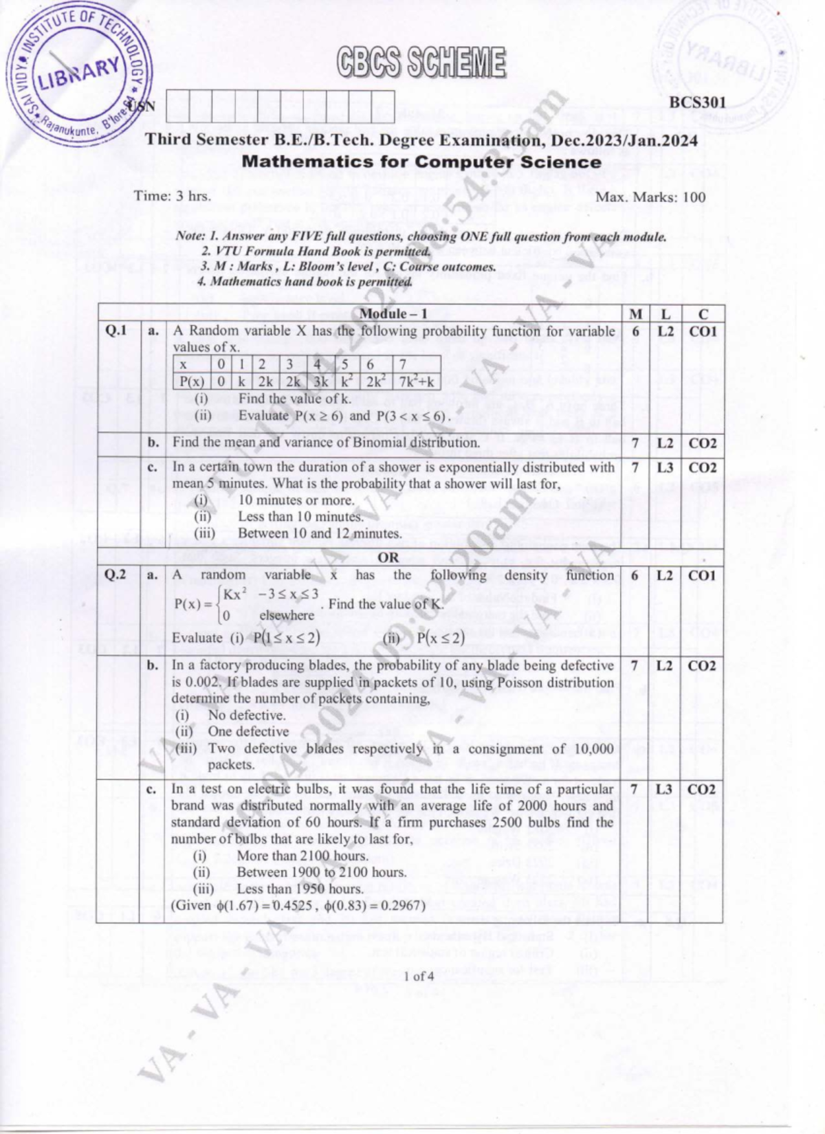 Mathematics for Computer Science BCS301 Final Exam Notes - Studocu