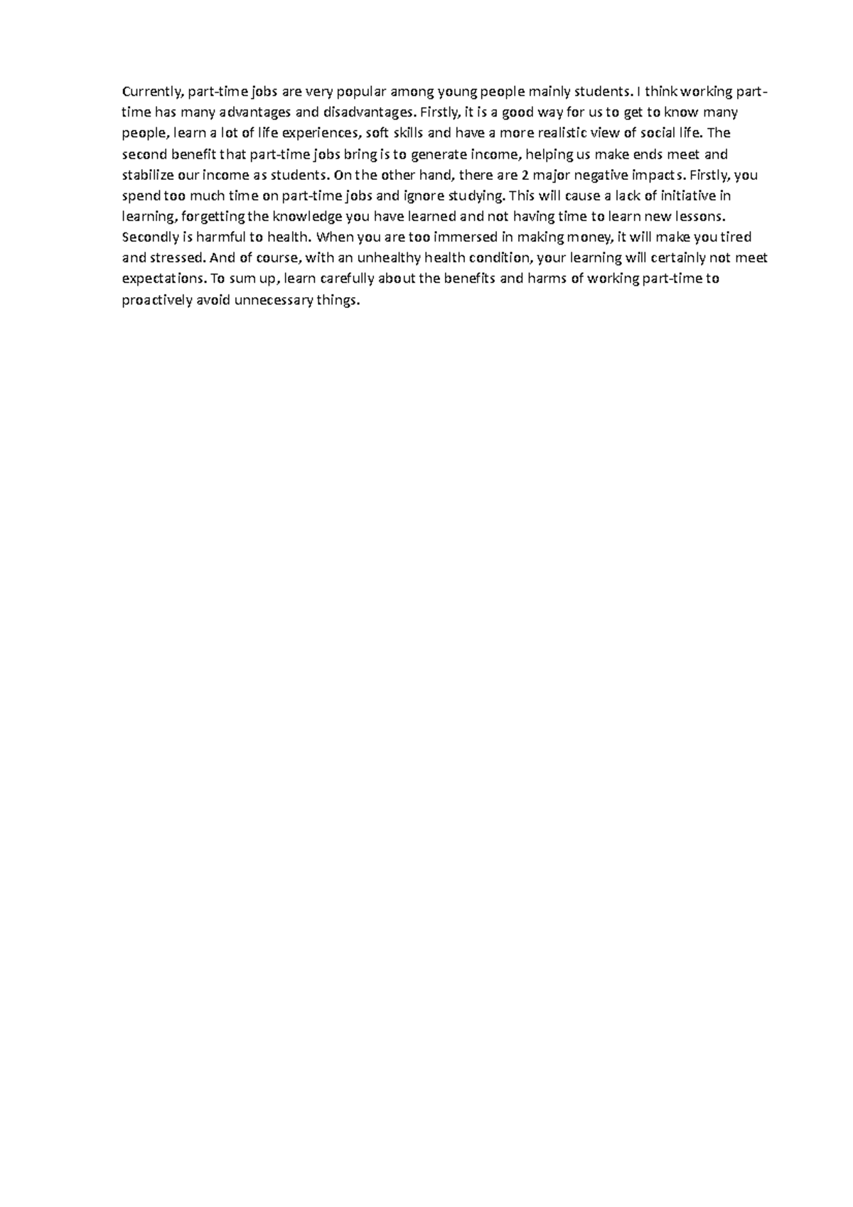 Advantages and Disadvantages of Part-Time Work for Students - Studocu