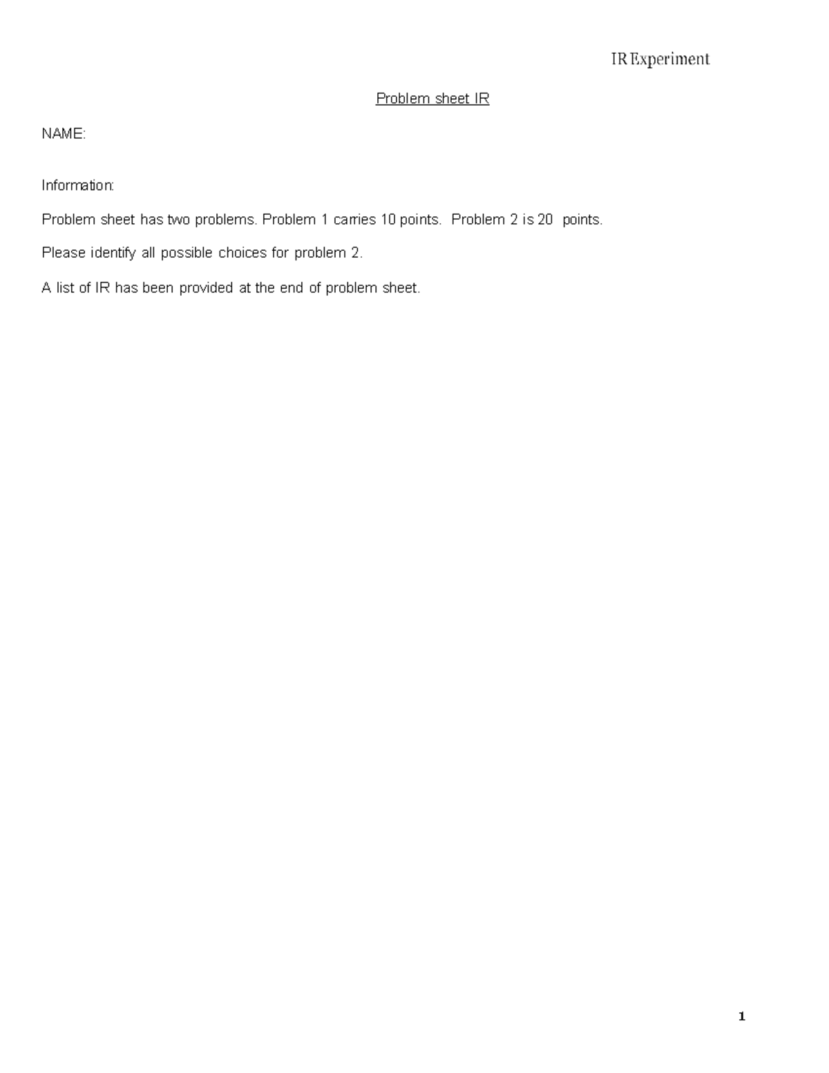 IR Spectroscopy Problems: Problem Sheet for IR Course - Studocu