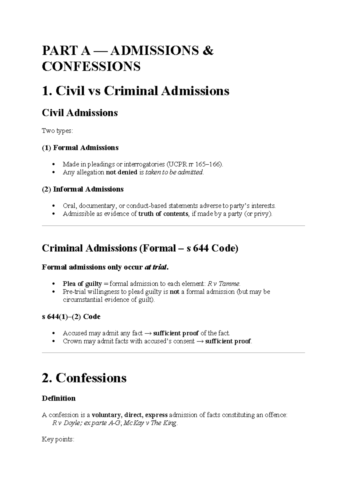 Week 5 Summary Notes: Admissions, Confessions & Circumstantial Evidence ...