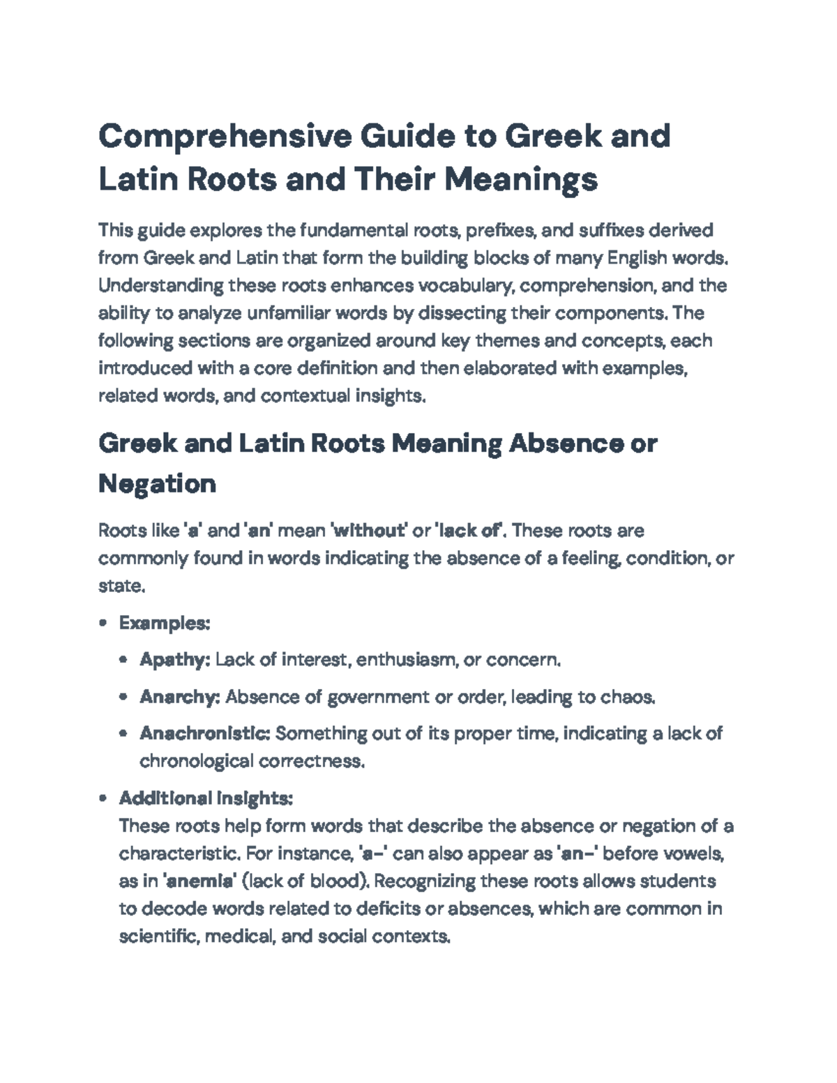 Comprehensive Study of Greek & Latin Roots: Vocabulary Insights - Studocu