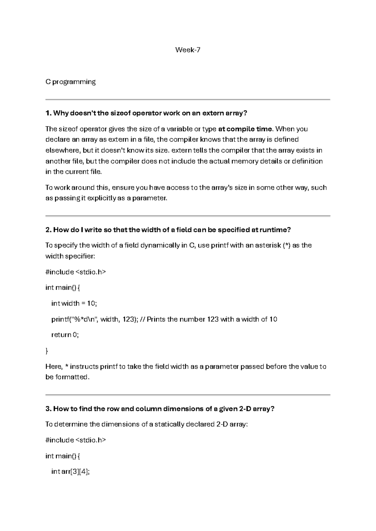 C Programming 1: Week 7 Notes on Arrays, Functions, and SQL Queries ...
