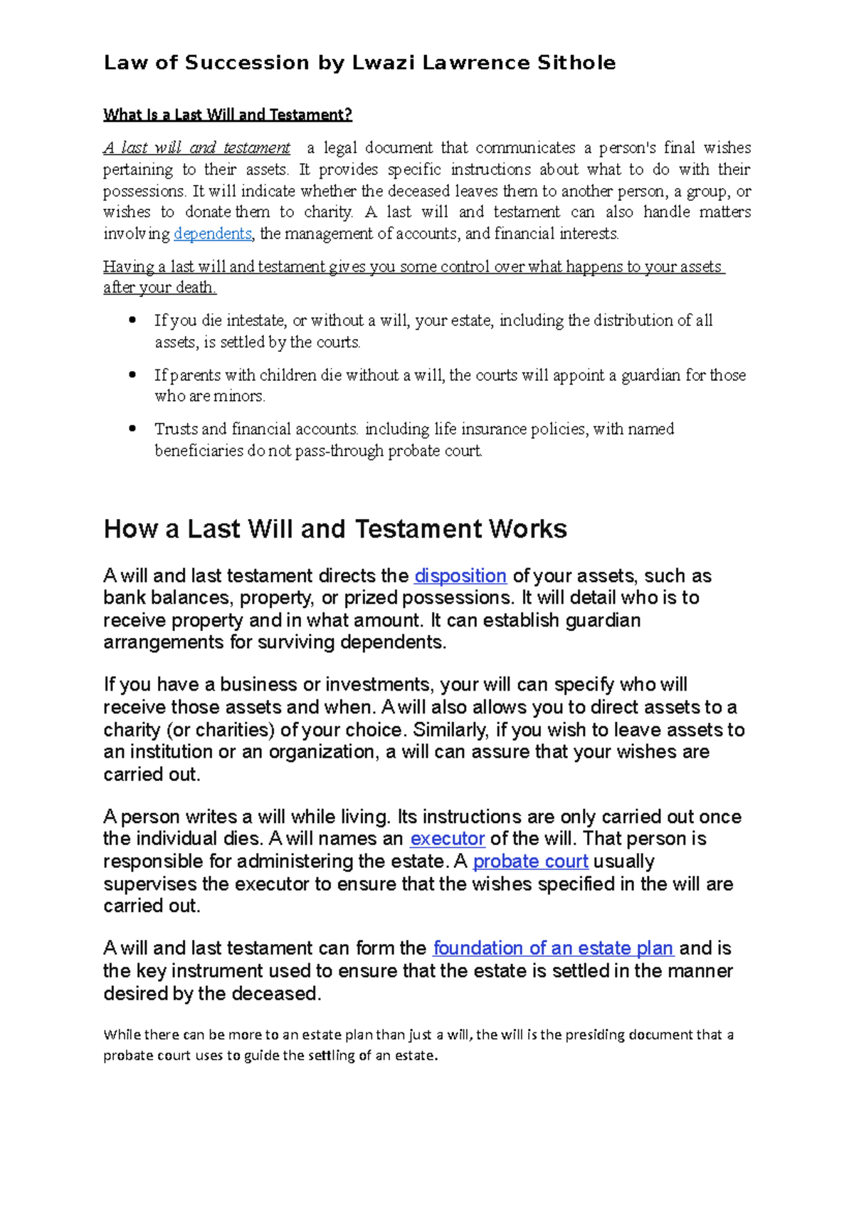 What Is a Last Will and Testament - It provides specific instructions ...