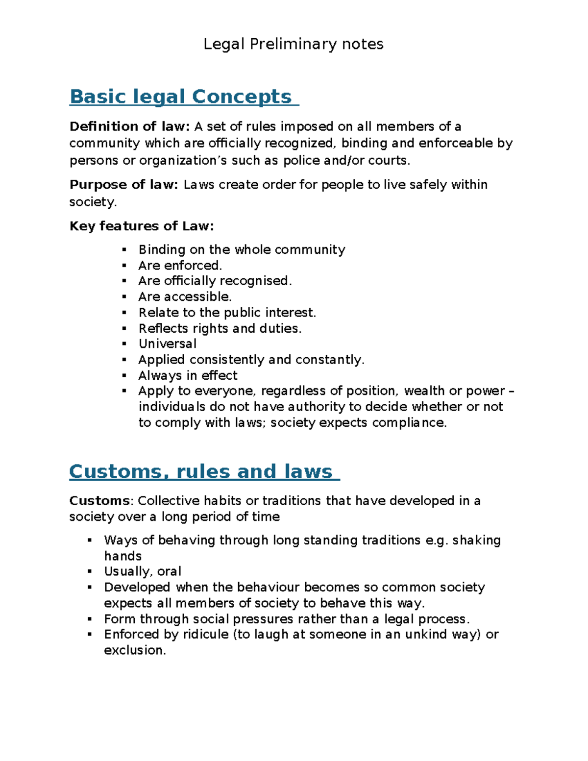 Legal Preliminary Notes: Understanding Basic Legal Concepts - Studocu