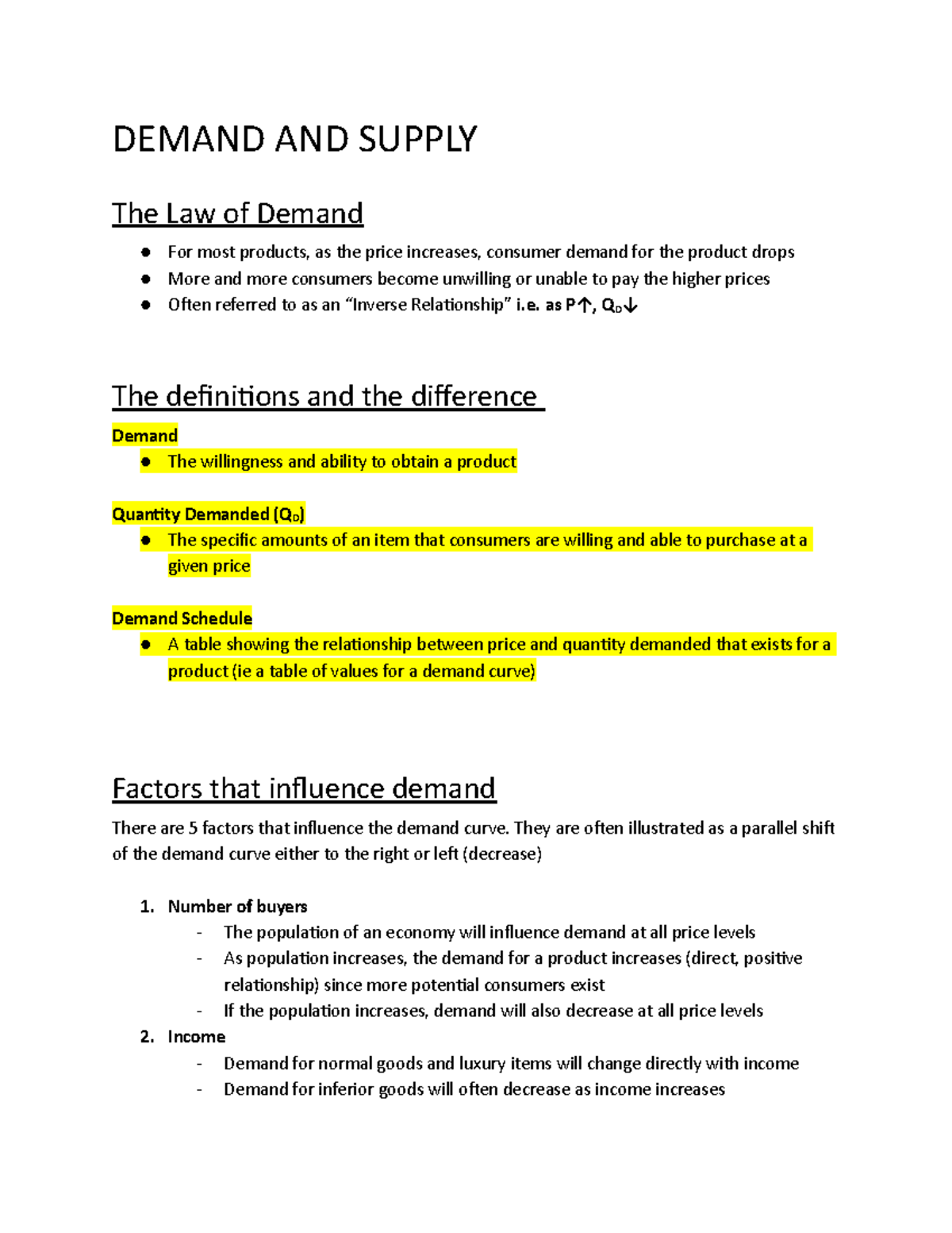 Economics 101 Demand and Supply: Key Concepts and Factors - Studocu