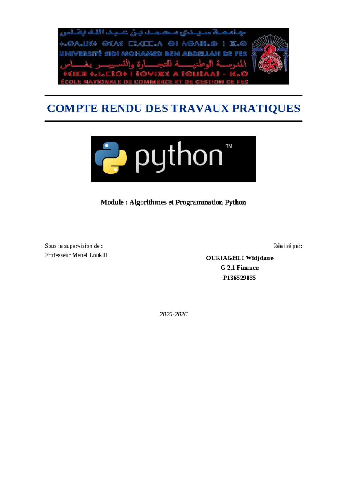 Compte Rendu TP Algorithmes et Programmation Python - Module P136529835 ...