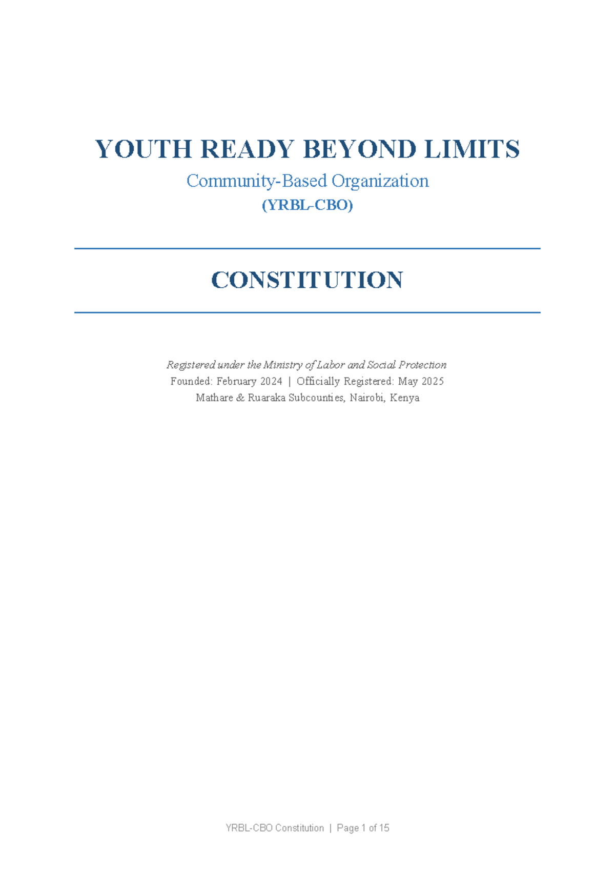 Youth Ready Beyond Limits Organization Constitution (YRBL) - Studocu