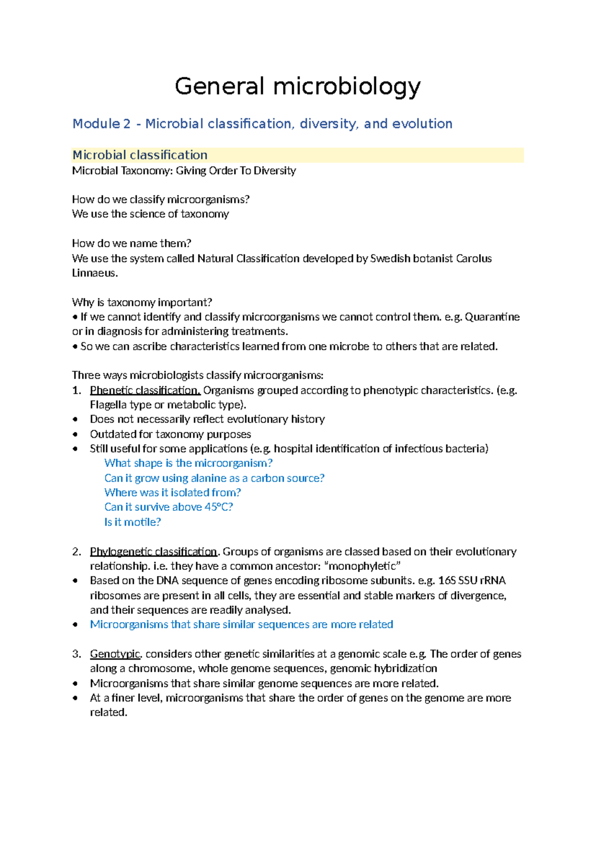 General Microbiology (BIO 101) - Module 2: Microbial Classification ...