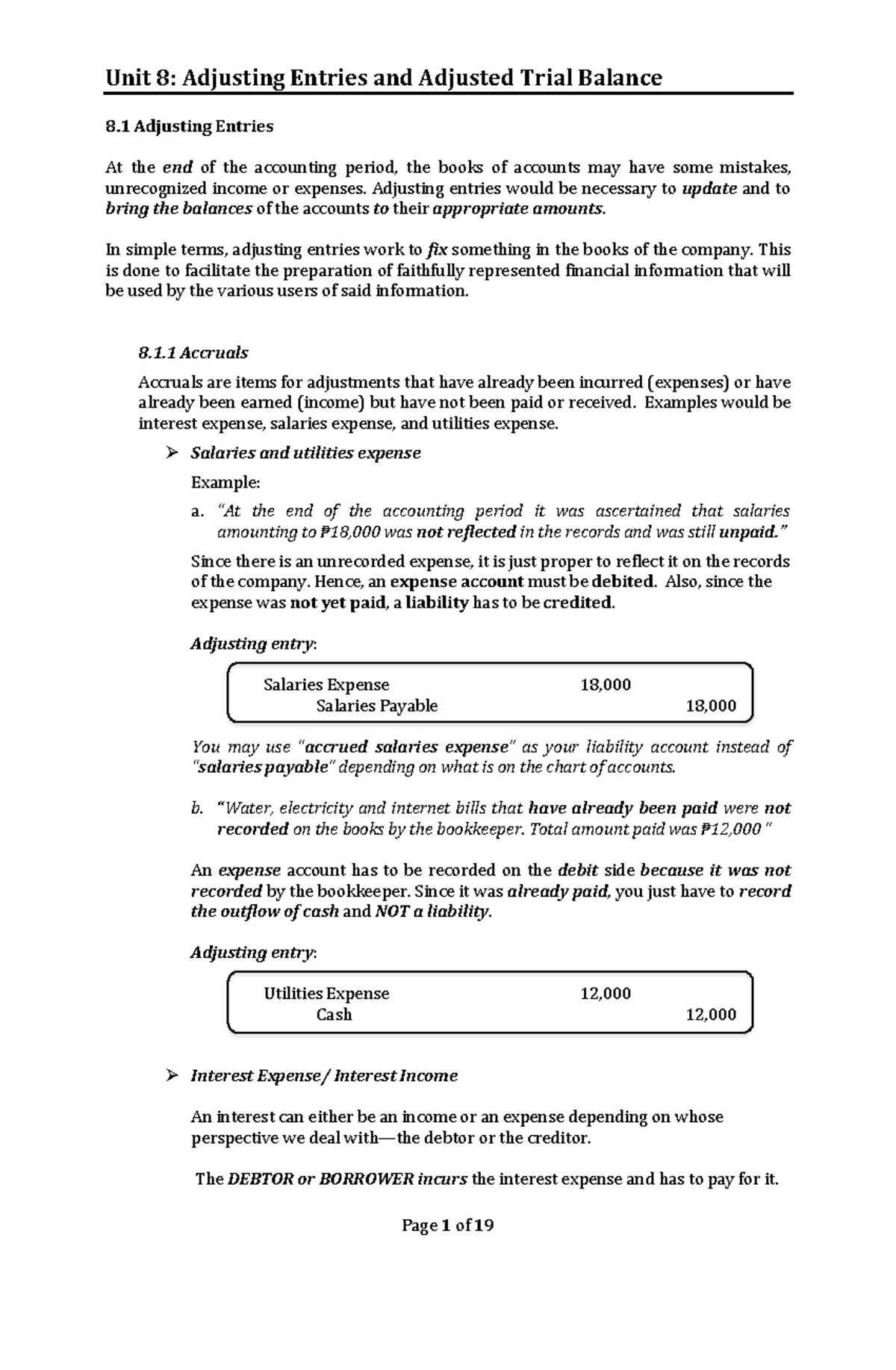 Unit 8: Adjusting Entries & Adjusted Trial Balance Overview - Studocu