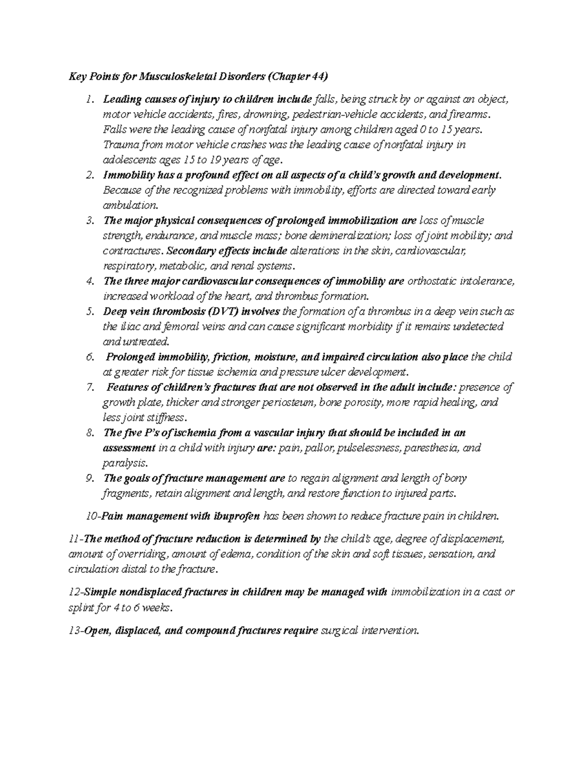 Key Points for Musculoskeletal Disorders & Behavioral Changes (Ch 44 ...
