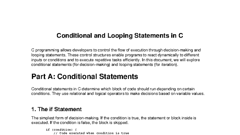 C Programming: Conditional & Looping Statements Explained - Studocu