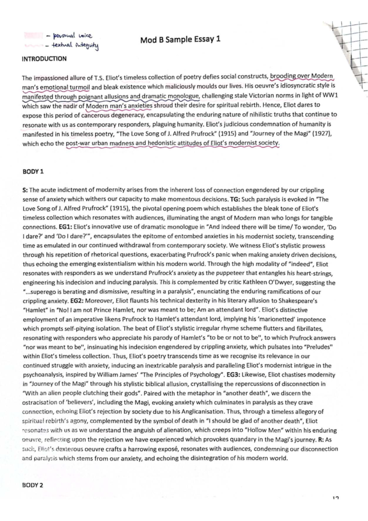 Mod B Personal Voice Sample Essay: Exploring T.S. Eliot's Modernist ...