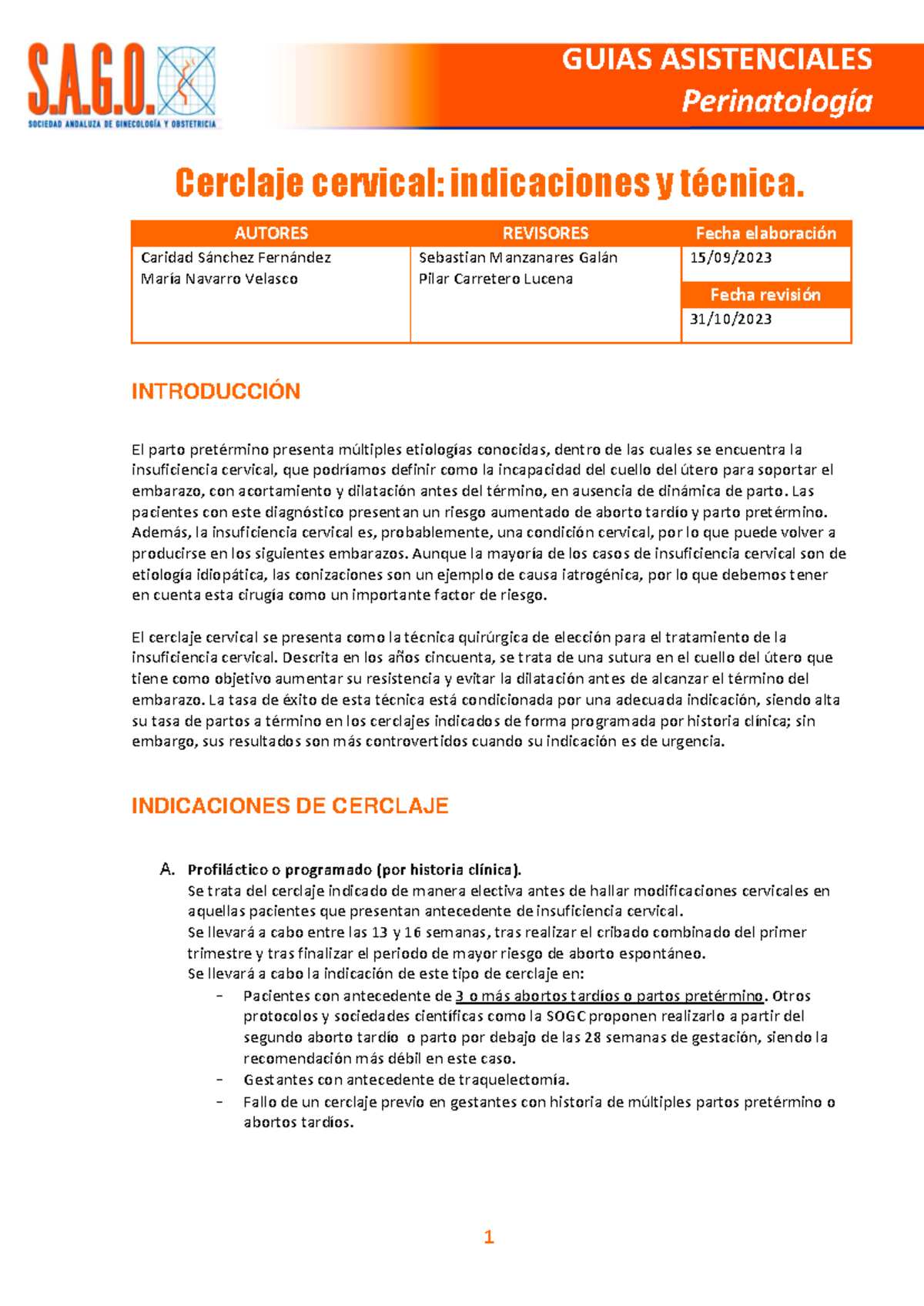 Resumen sobre Cerclaje Cervical en Biología - Guía Asistencial - Studocu